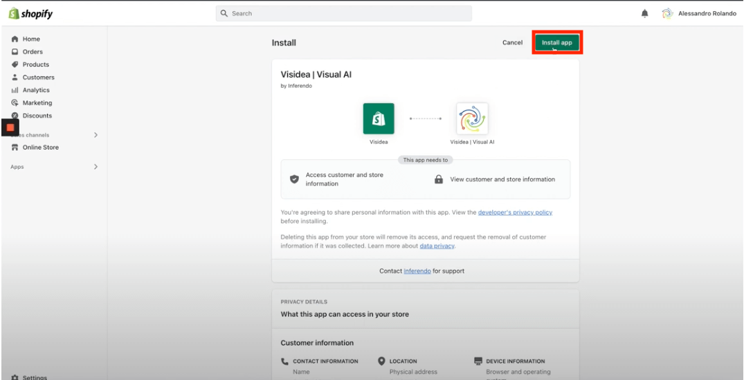 Shopify tutorial - Visidea.ai